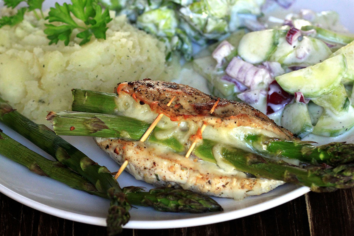 Quebec grain-fed chicken breast stuffed with asparagus and cheese ...